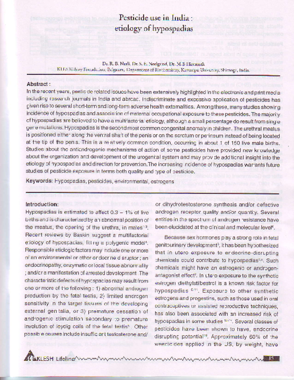 (PDF) Pesticide use in India : etiology of hypospadia