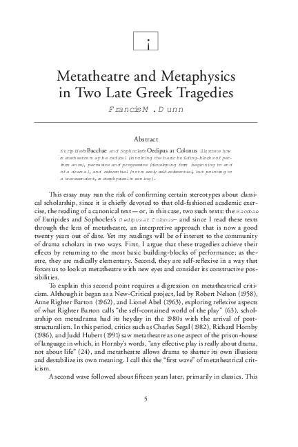 (PDF) Metatheatre and Metaphysics in two late Greek tragedies.