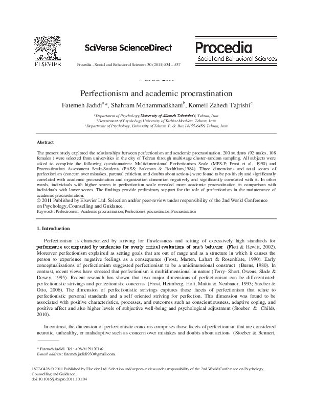 (PDF) Perfectionism and Academic Procrastination