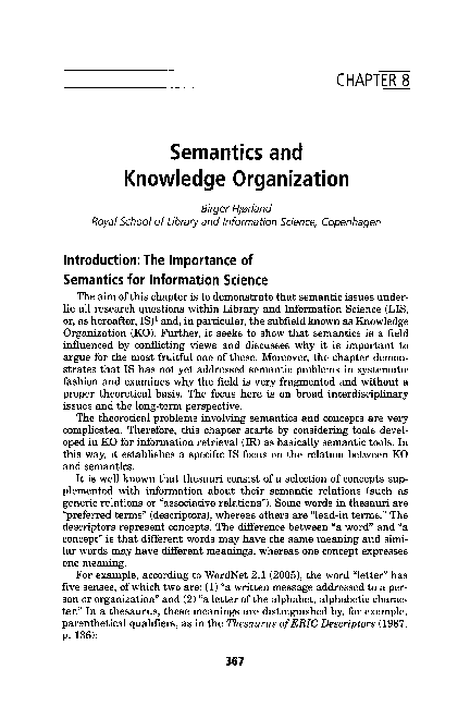 (PDF) Semantics and knowledge organization