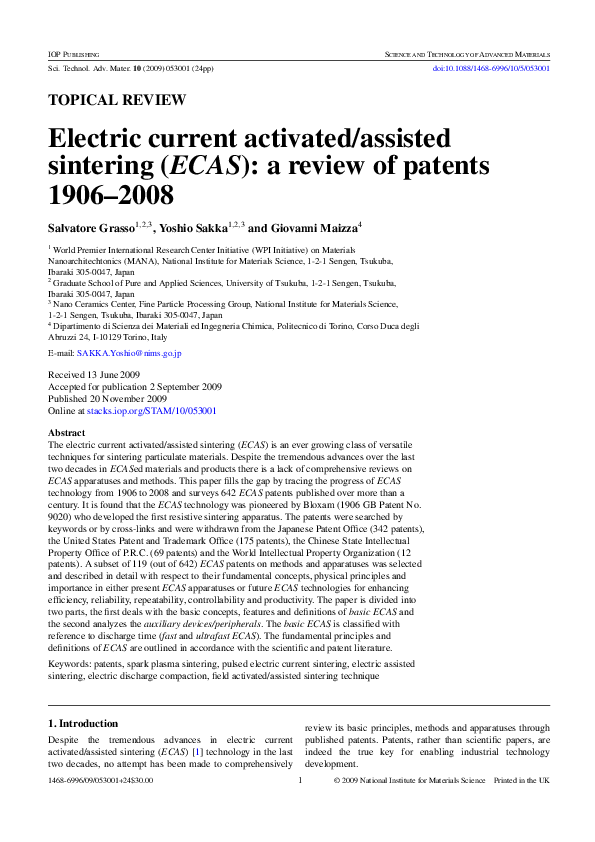 (PDF) Electric current activated/assisted sintering (ECAS): a review of ...