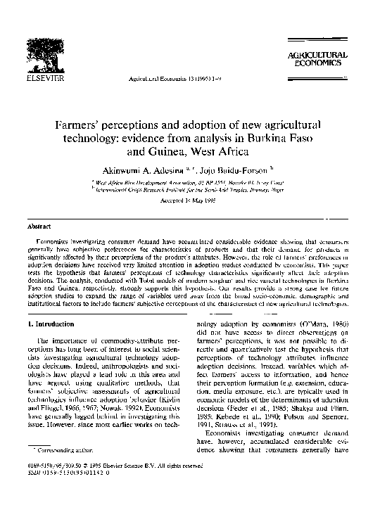 (PDF) Farmers' perceptions and adoption of new agricultural technology: evidence from analysis ...