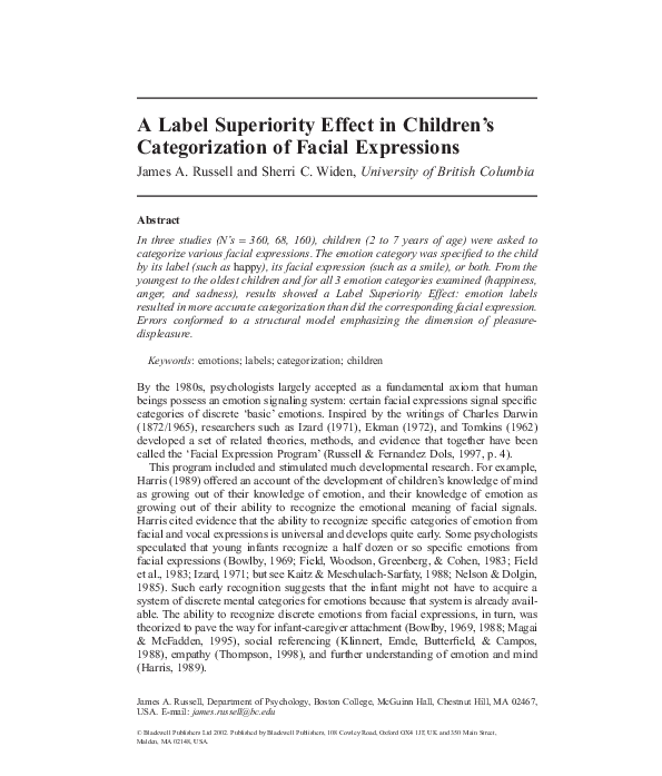 (PDF) A label superiority effect in children's categorization of facial ...