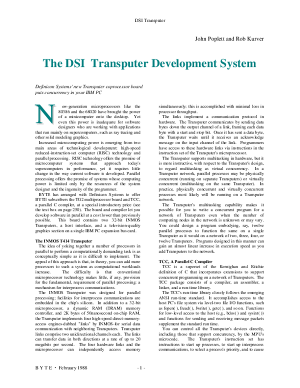 (PDF) The DSI transputer development system