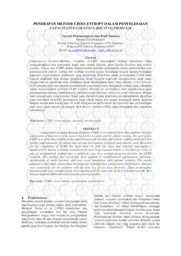 (PDF) PENERAPAN METODE CROSS ENTROPY DALAM PENYELESAIAN CAPACITATED ...