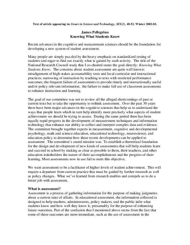 (PDF) Knowing what students know: The science and design of educational ...