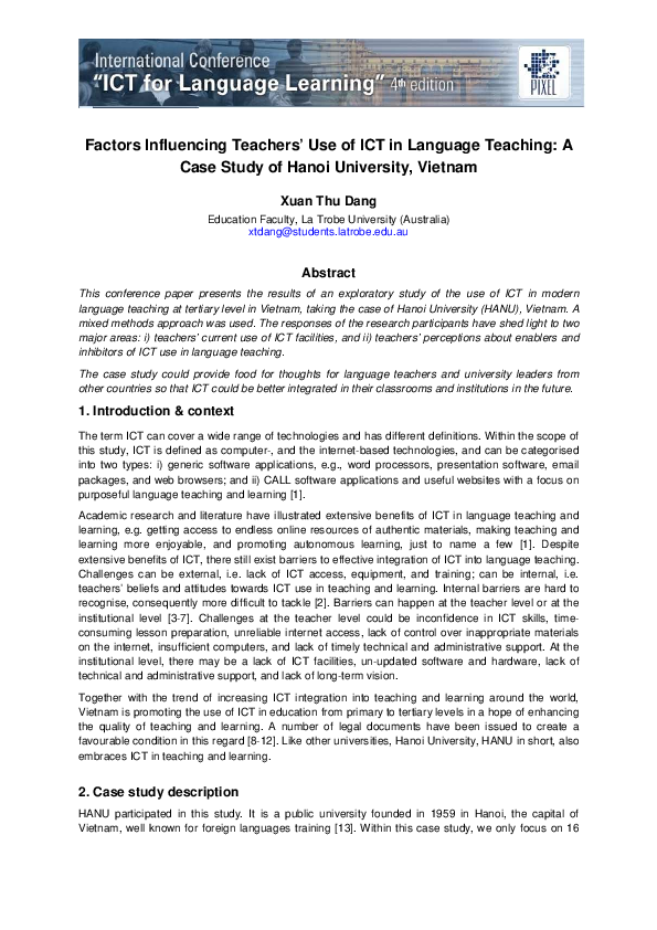 (PDF) Factors Influencing Teachers' Use of ICT in Language Teaching: A ...