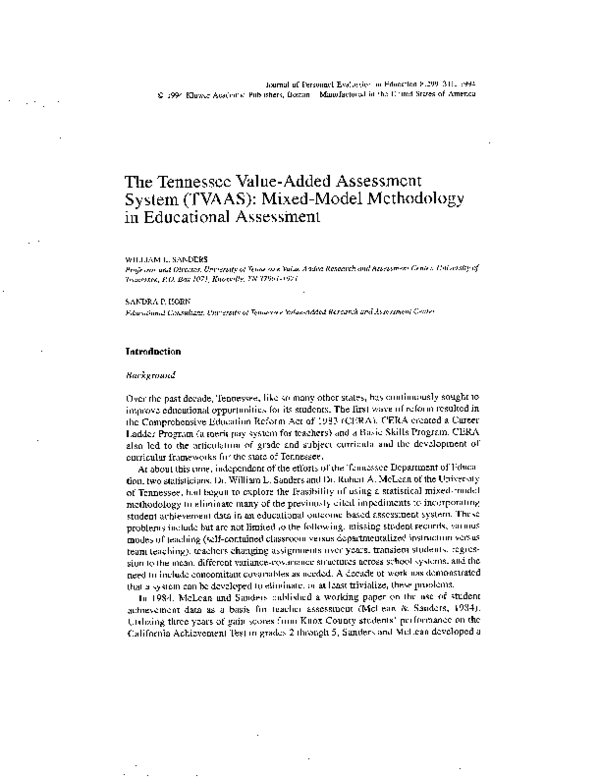 (PDF) The Tennessee value-added assessment system (TVAAS): Mixed-model ...