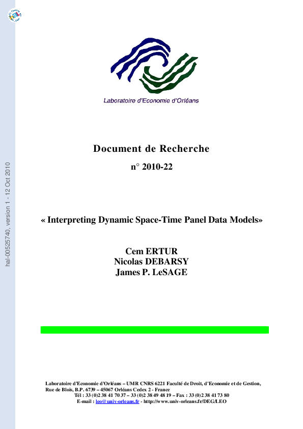 (PDF) Interpreting dynamic space-time panel data models