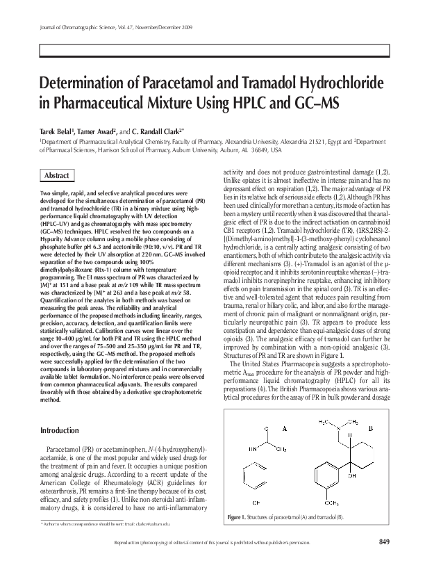 (PDF) Determination of Paracetamol and Tramadol Hydrochloride in ...