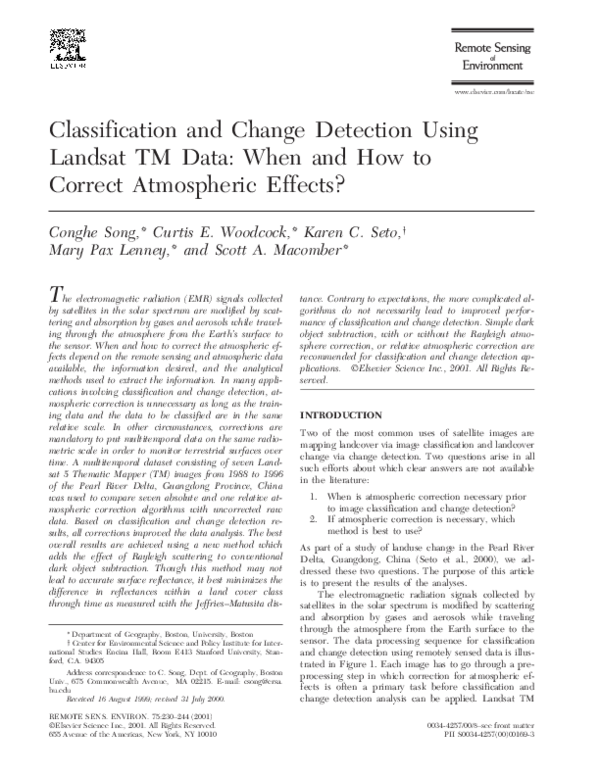 (PDF) Classification and change detection using Landsat TM data: when and how to correct ...