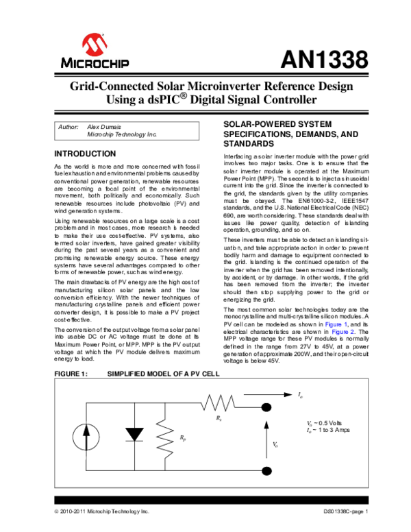 Pdf Grid Connected Solar Microinverter Reference Design Using A Dspic® Digital Signal Controller
