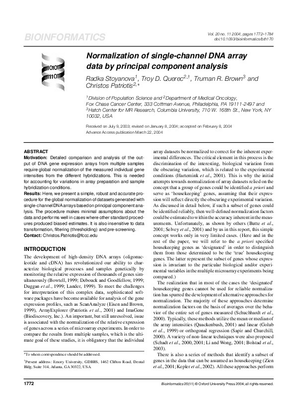(PDF) Normalization of single-channel DNA array data by principal ...