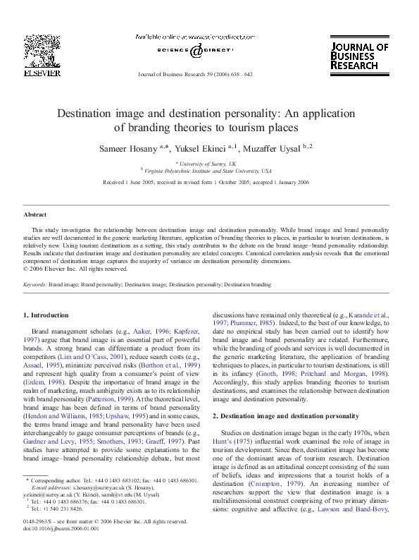 (PDF) Destination image and destination personality: An application of ...