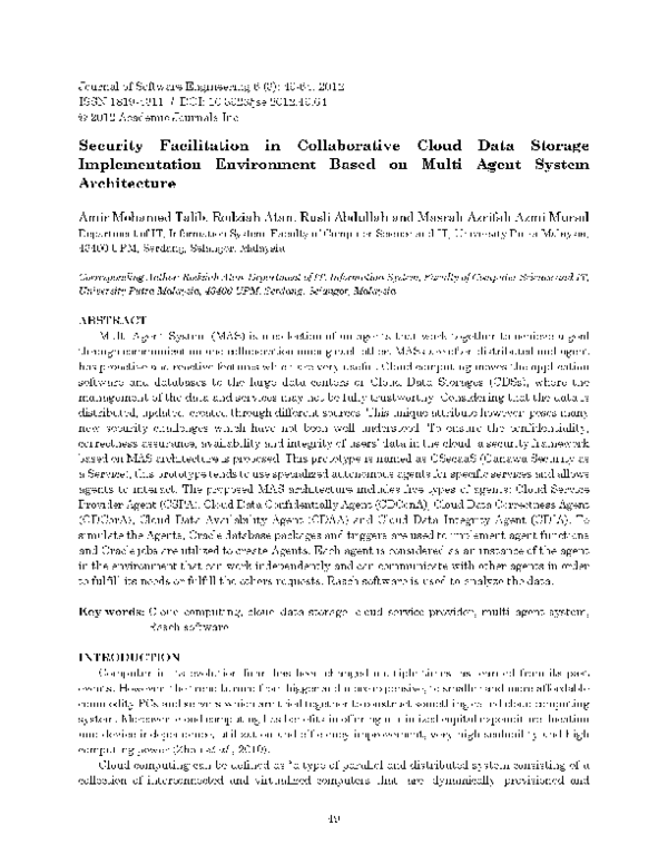 Pdf Security Facilitation In Collaborative Cloud Data Storage Implementation Environment Based