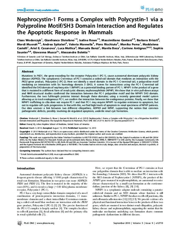 (PDF) Nephrocystin-1 Forms a Complex with Polycystin-1 via a ...