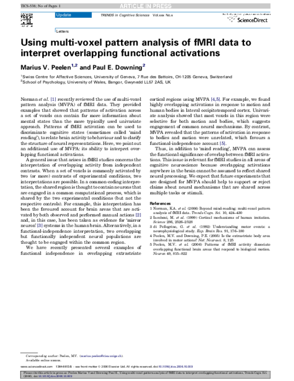 (PDF) Peelen MV, Downing PE (2007). Using multi-voxel pattern analysis of fMRI data to interpret ...