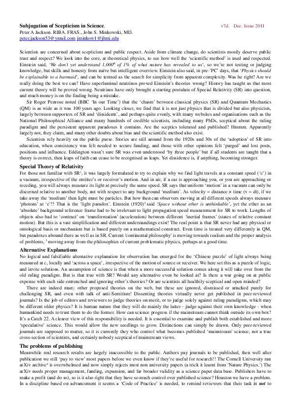 (PDF) SUBJUGATION OF SCEPTICISM IN SCIENCE
