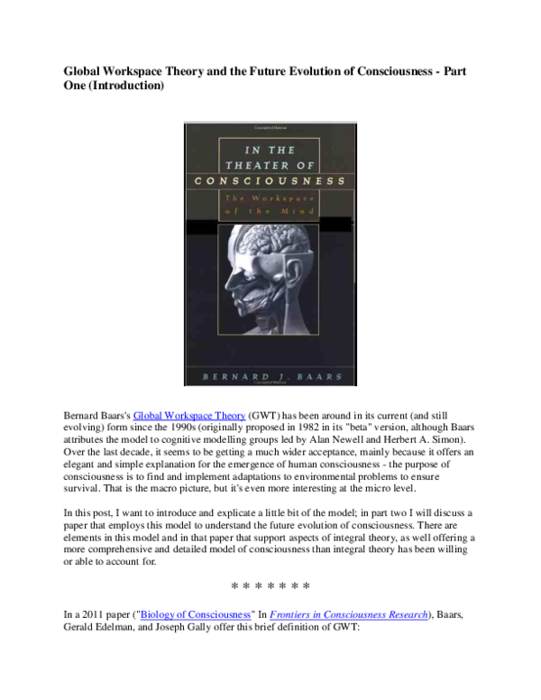 (DOC) Global Workspace Theory and the Future Evolution of Consciousness ...