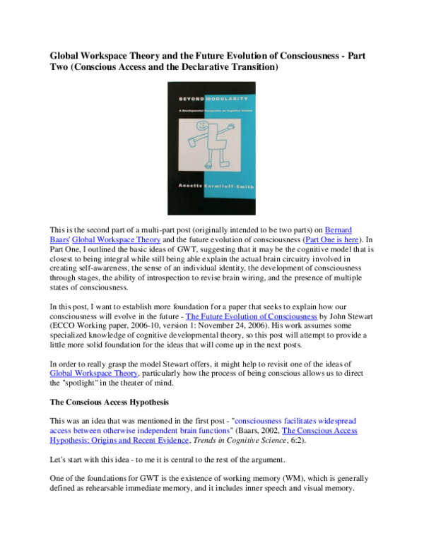 (DOC) Global Workspace Theory and the Future Evolution of Consciousness ...