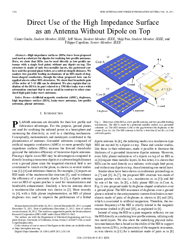 (PDF) Direct Use of the High Impedance Surface as an Antenna Without ...