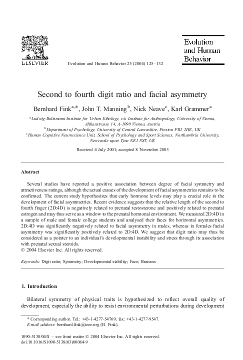 (PDF) Second to fourth digit ratio and facial asymmetry
