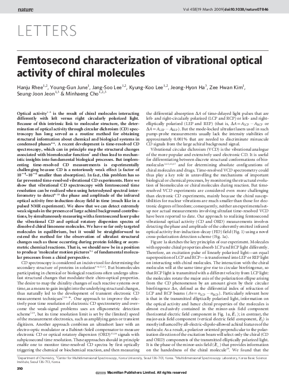 Pdf Femtosecond Characterization Of Vibrational Optical Activity Of Chiral Molecules