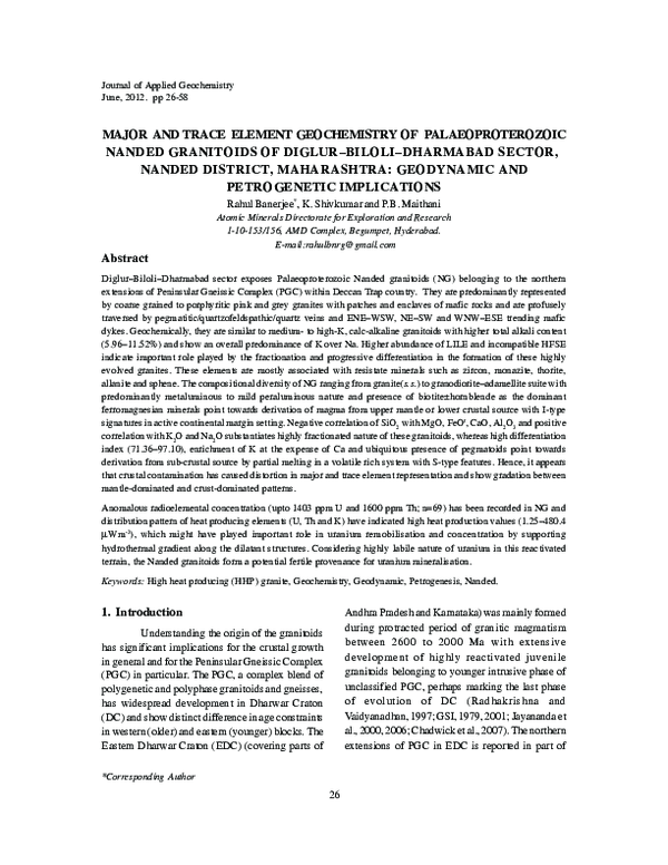 (PDF) Major and Trace Element Geochemistry of Palaeoproterozoic Nanded ...