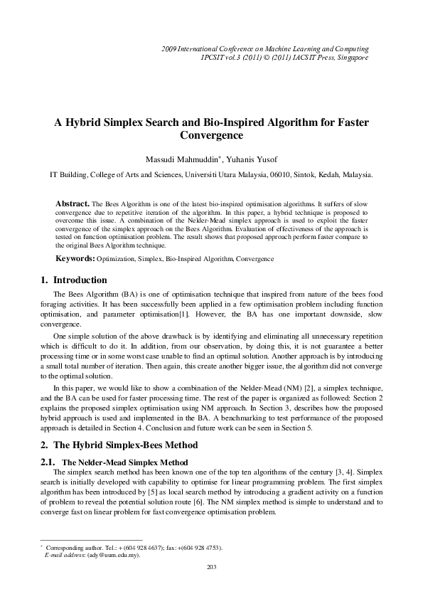 (PDF) A Hybrid Simplex Search and Bio-Inspired Algorithm for Faster Convergence