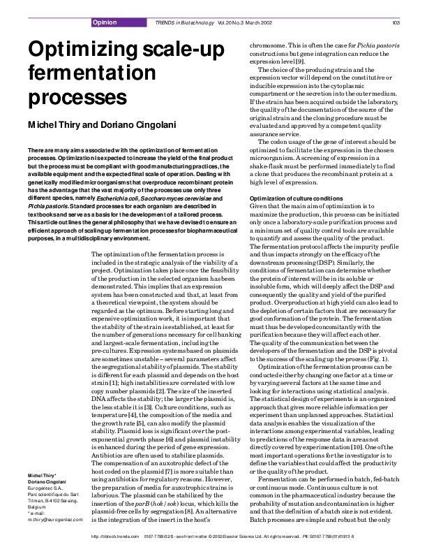 (PDF) Optimizing scale-up fermentation processes