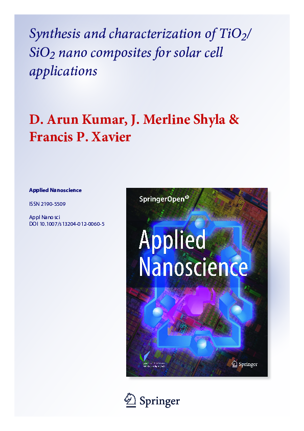 Pdf Synthesis And Characterization Of Tio2 Sio2 Nano Composites For Solar Cell Applications