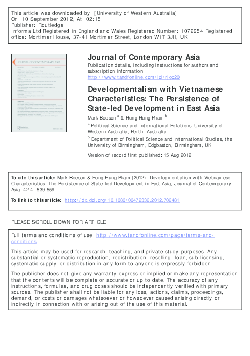 (PDF) Developmentalism with Vietnamese characteristics: The persistence ...