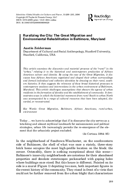 (PDF) Ruralizing the City: The Great Migration and Environmental ...