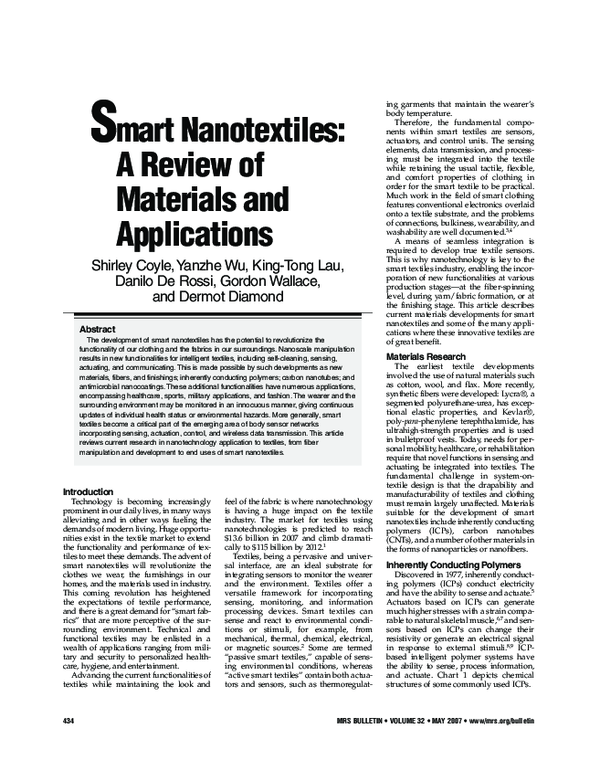 (PDF) Smart nanotextiles: A review of materials and applications