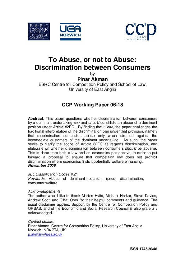 (PDF) To abuse, or not to abuse: discrimination between consumers