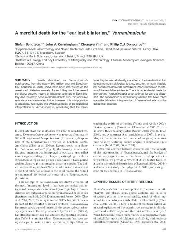 (PDF) A merciful death for the “earliest bilaterian”, Vernanimalcula