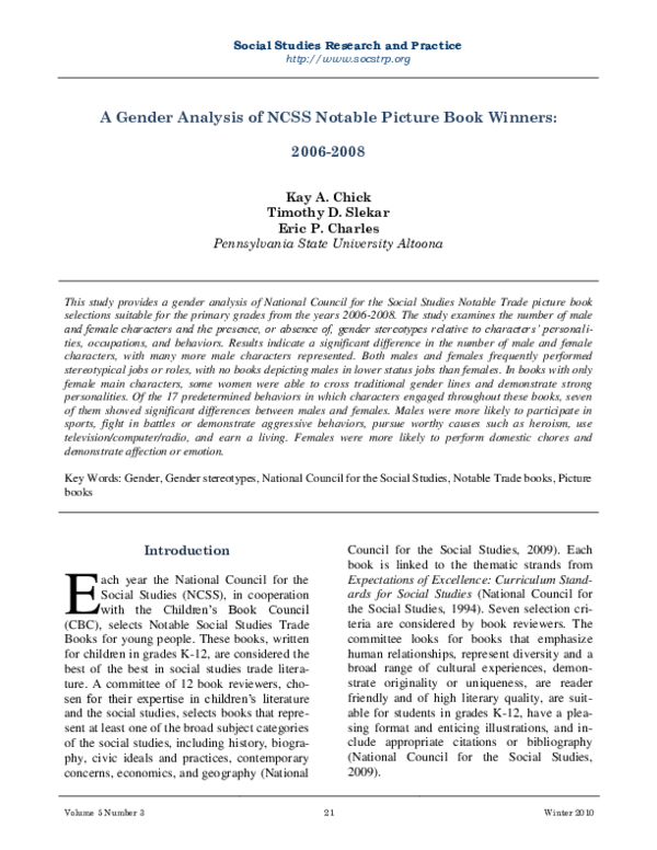 (PDF) A Gender Analysis of NCSS Notable Picture Book Winners
