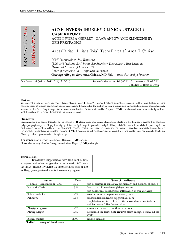 (PDF) Acne inversa (Hurley clinical stage II): case report