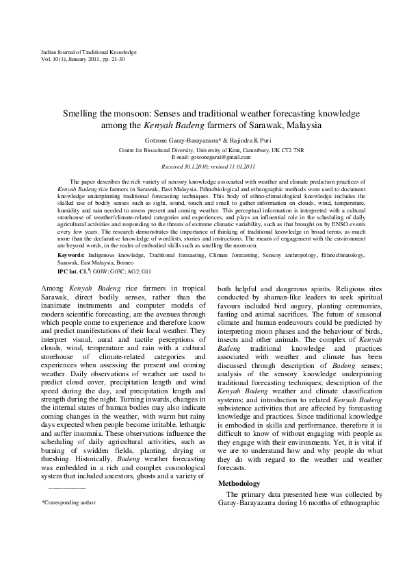 (PDF) Smelling the Monsoon: Senses and traditional weather forecasting ...