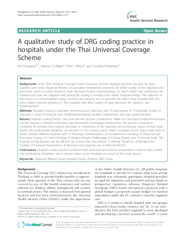 (PDF) A qualitative study of DRG coding practice in hospitals under the ...