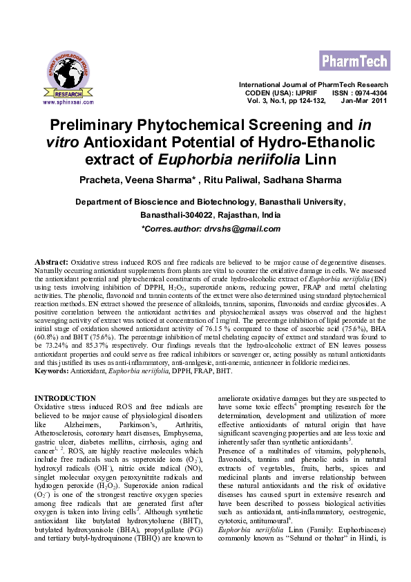 (PDF) Preliminary phytochemical screening and in vitro antioxidant potential of hydro-ethanolic ...