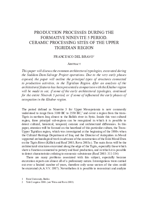 (PDF) Production Processes During the Formative Ninivite 5 Period.