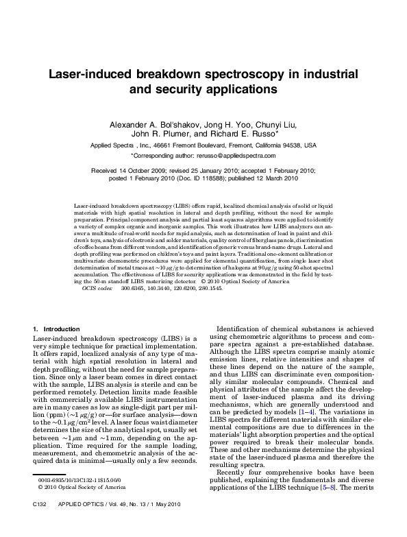 (PDF) Laser-induced breakdown spectroscopy in industrial and security ...