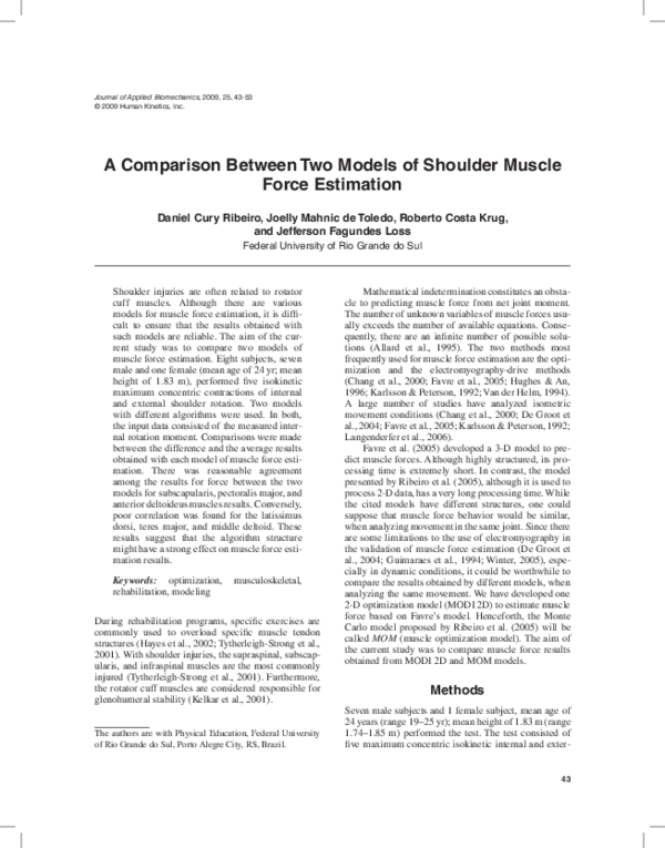 (PDF) A comparison between two models of shoulder muscle force estimation