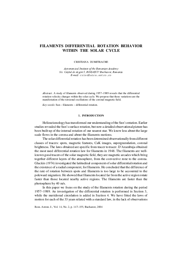 (PDF) Filaments differential rotation behavior within the solar cycle