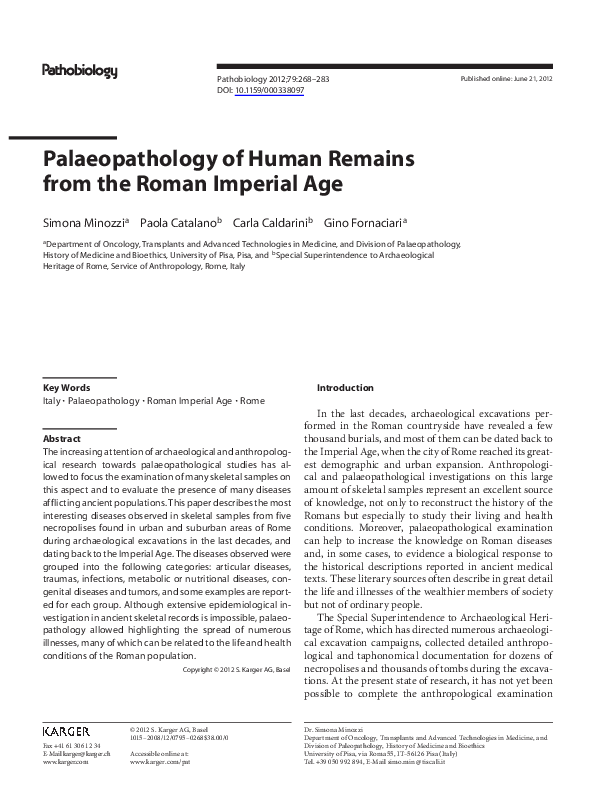 (PDF) Palaeopathology of Human Remains from the Roman Imperial Age