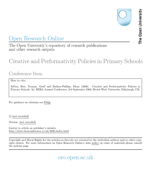 (PDF) Creative and performativity policies in primary schools