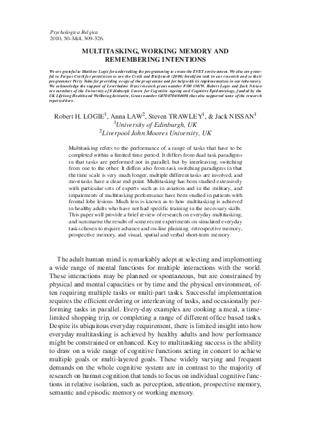 (PDF) Multitasking, working memory and remembering intentions