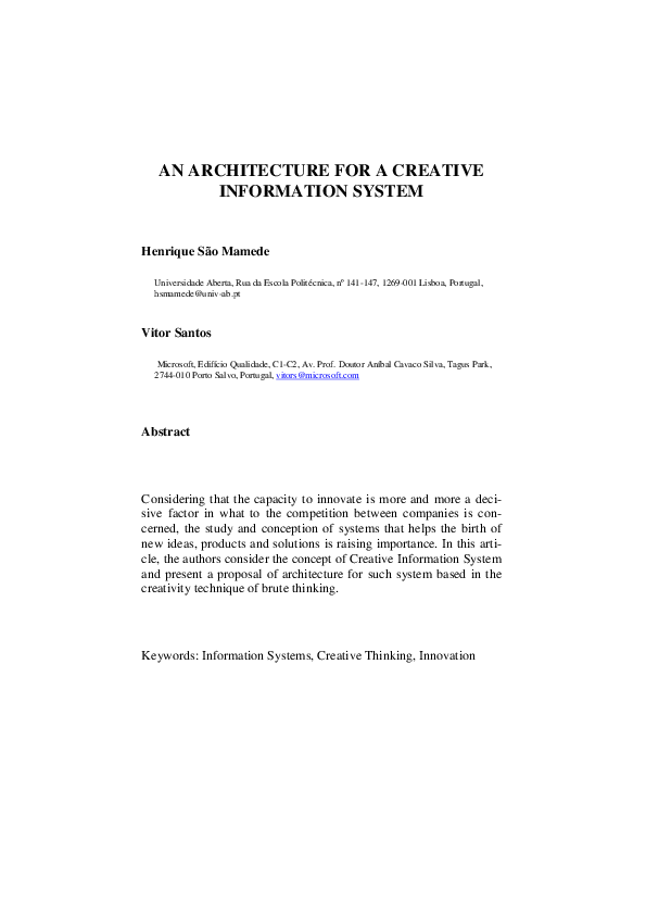 (PDF) AN ARCHITECTURE FOR A CREATIVE INFORMATION SYSTEM