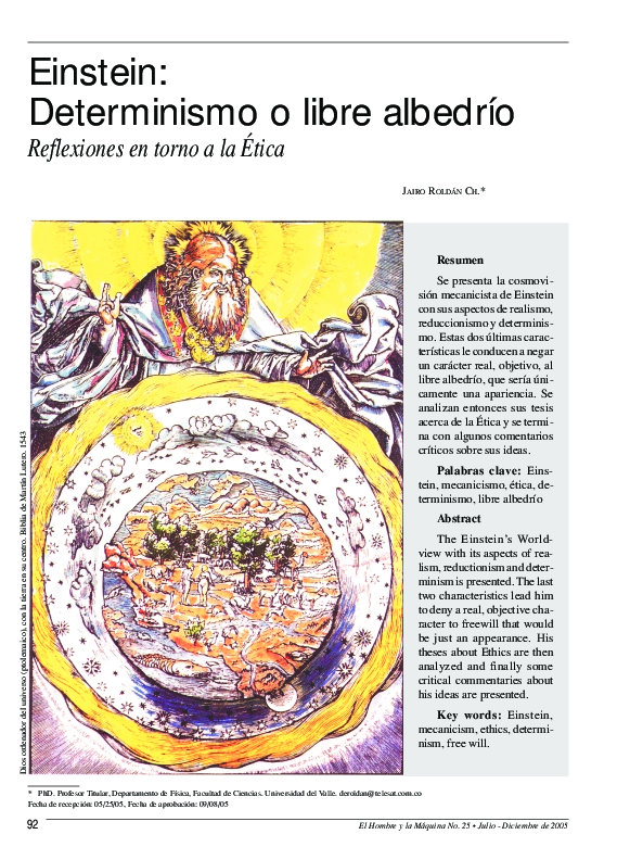 (PDF) Einstein: determinismo o libre albedrío. Reflexiones en torno a la Ética
